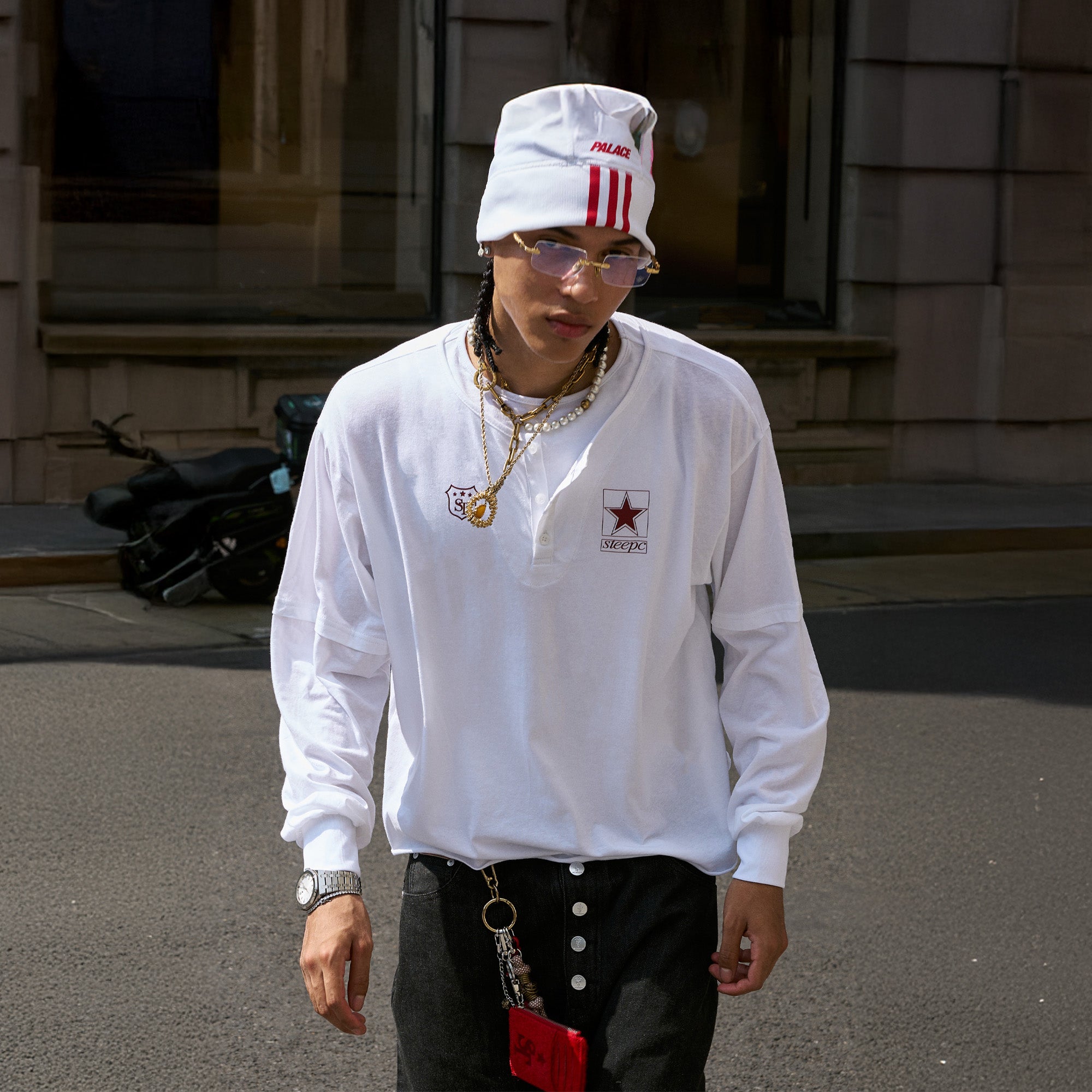 STEEPC Layered Henley Pearl-Star Long-Sleeve Tee