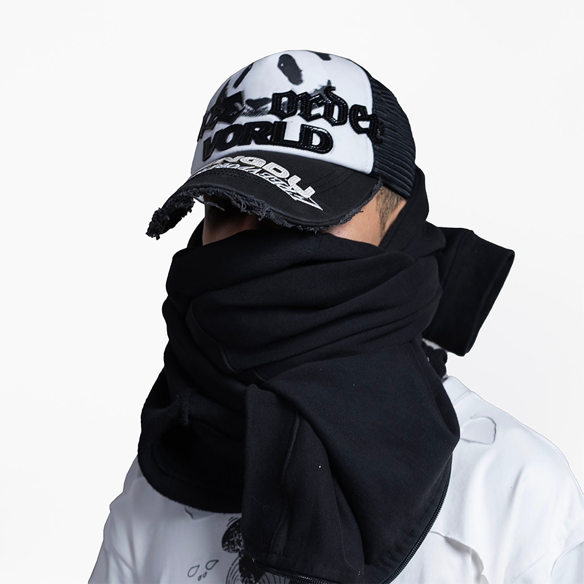FVVO Panda Patchwork Frayed Mesh Cap