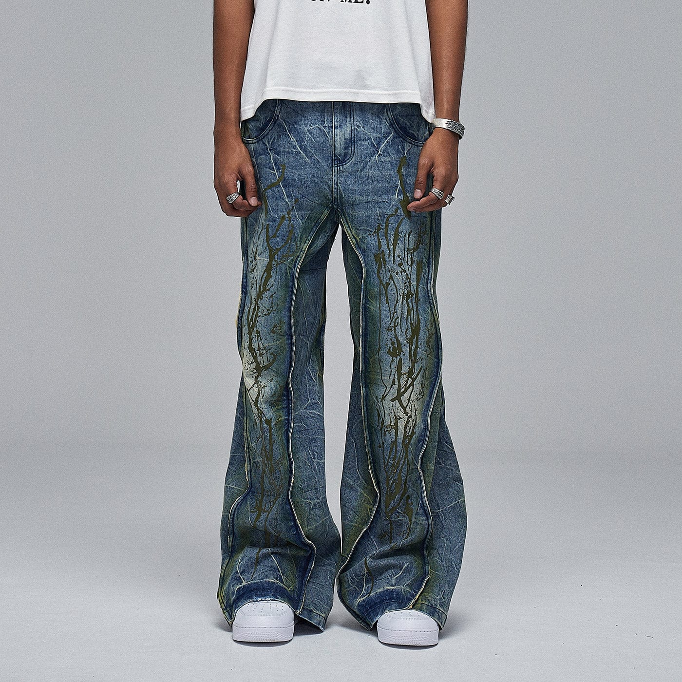 DND4DES Ripple Spliced Washed Jeans
