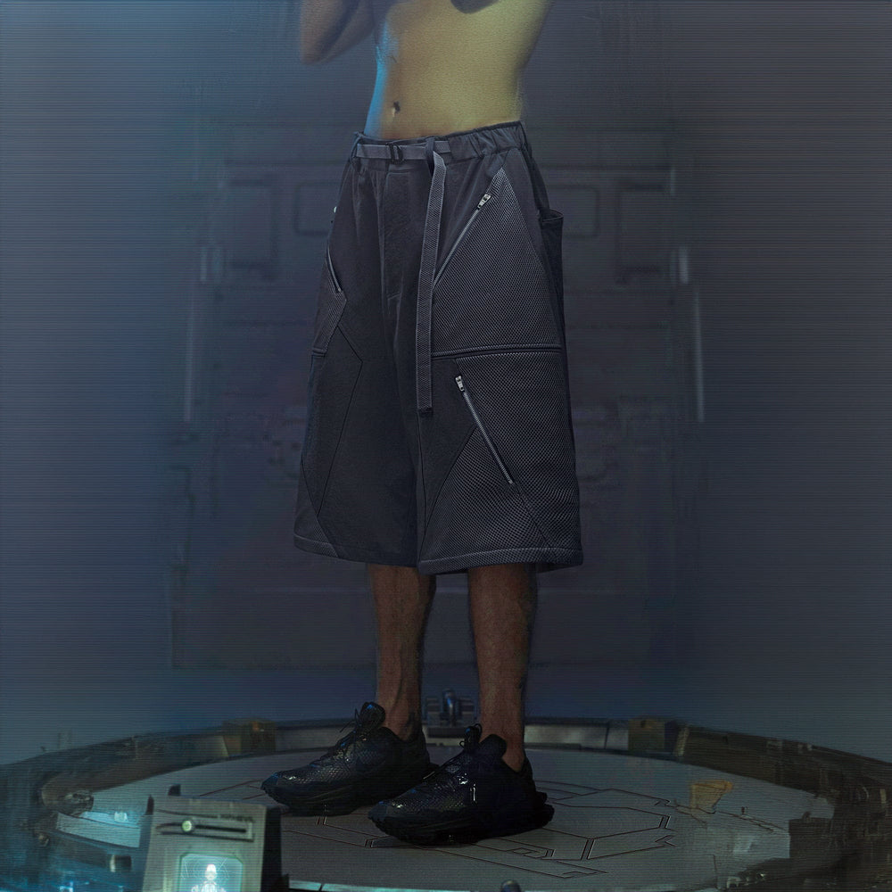 XIPHEVIL Bellator Deconstructed Multi-Zipper Shorts Dark Grey