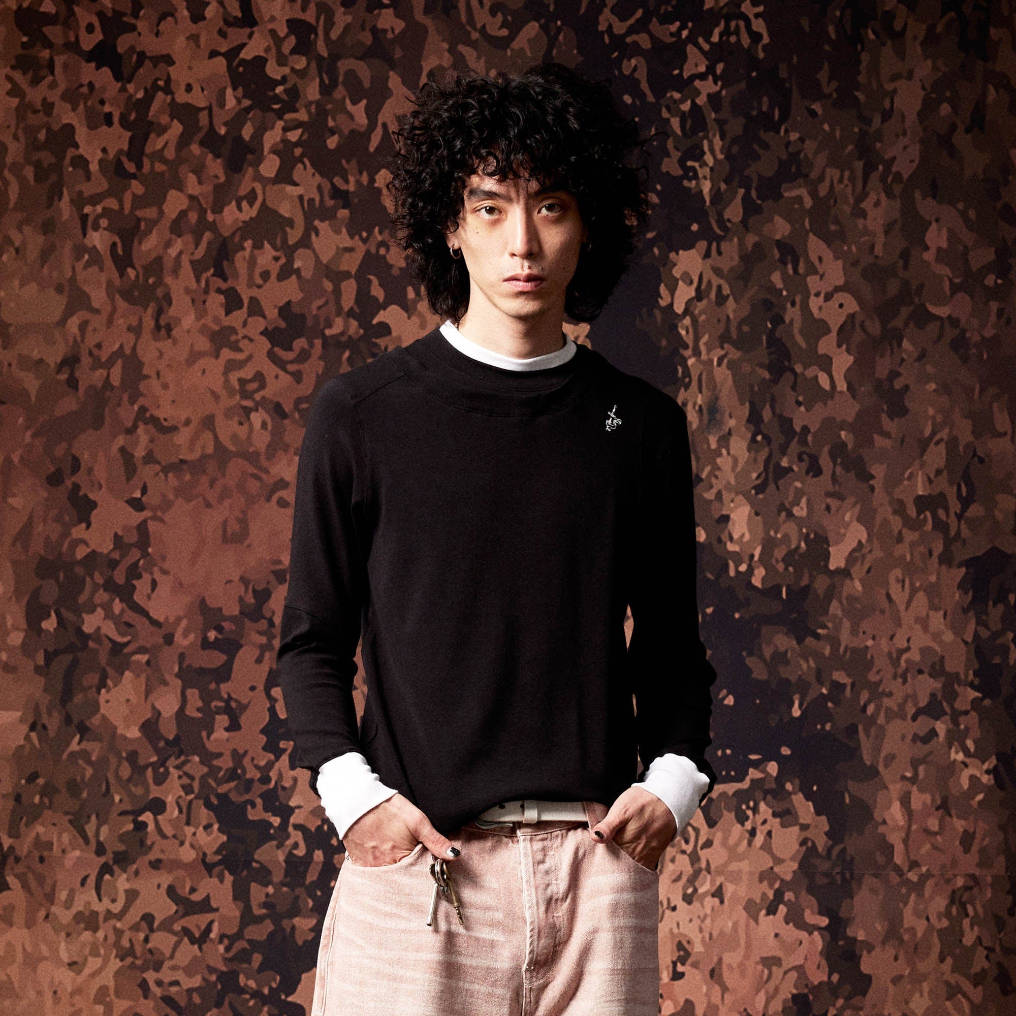 IN EXISTENCE Layered Asymmetrical Neck Embroidered Long-Sleeve Tee