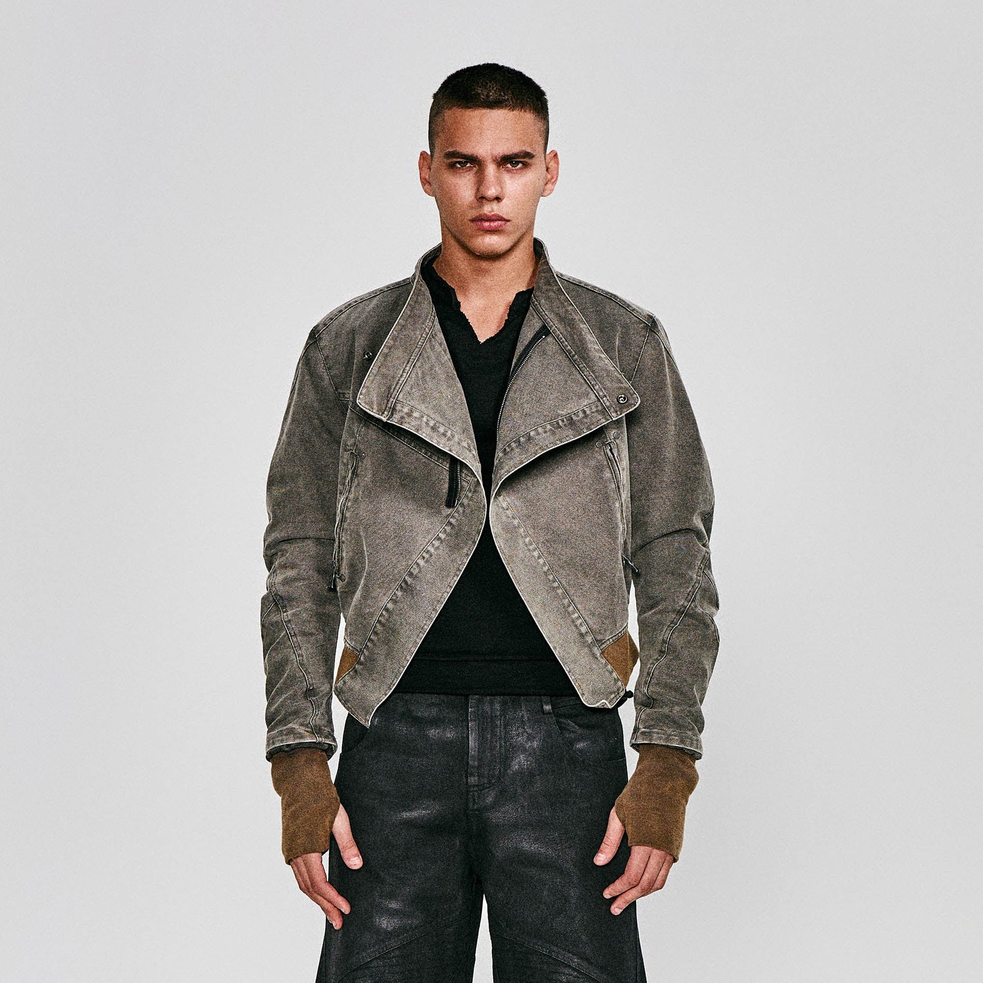 FLYERRER Asymmetrical Distressed Cropped Denim Jacket