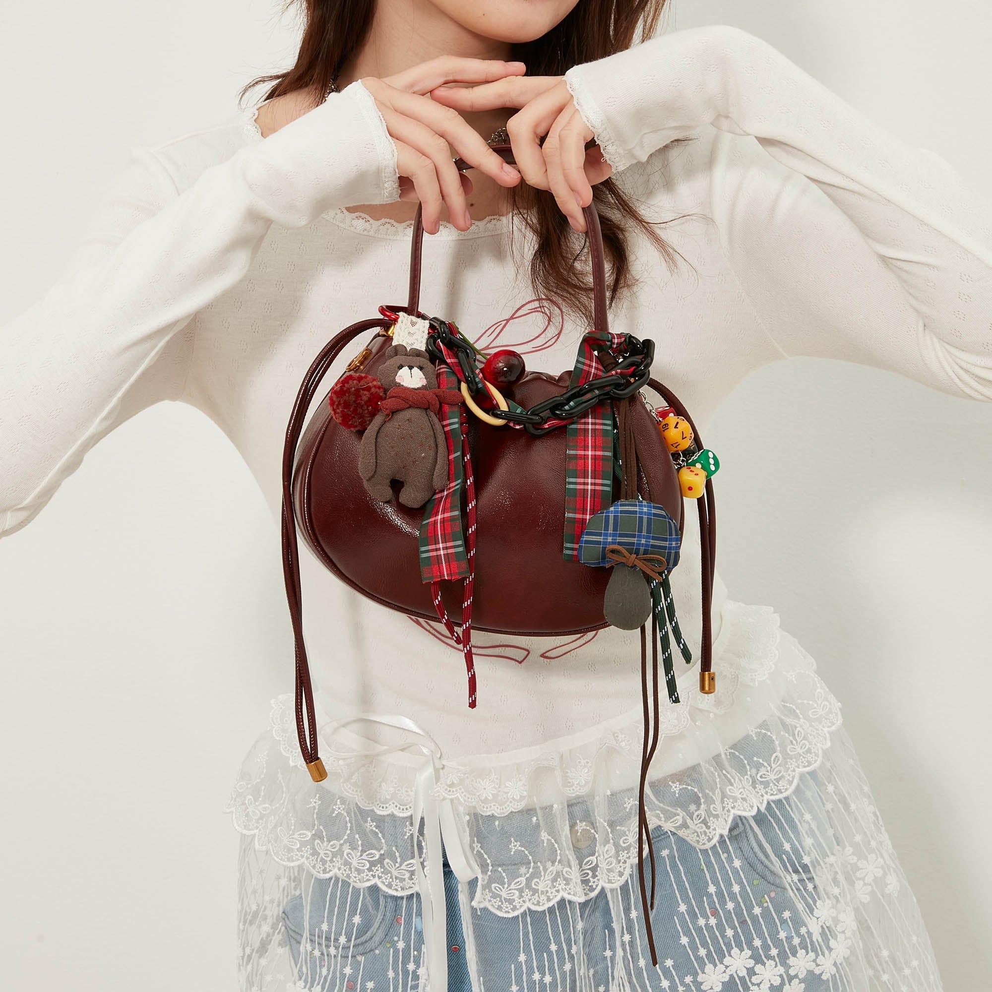 BLING BOX Cherry Jam Ruched Handle Bag Anchora Red