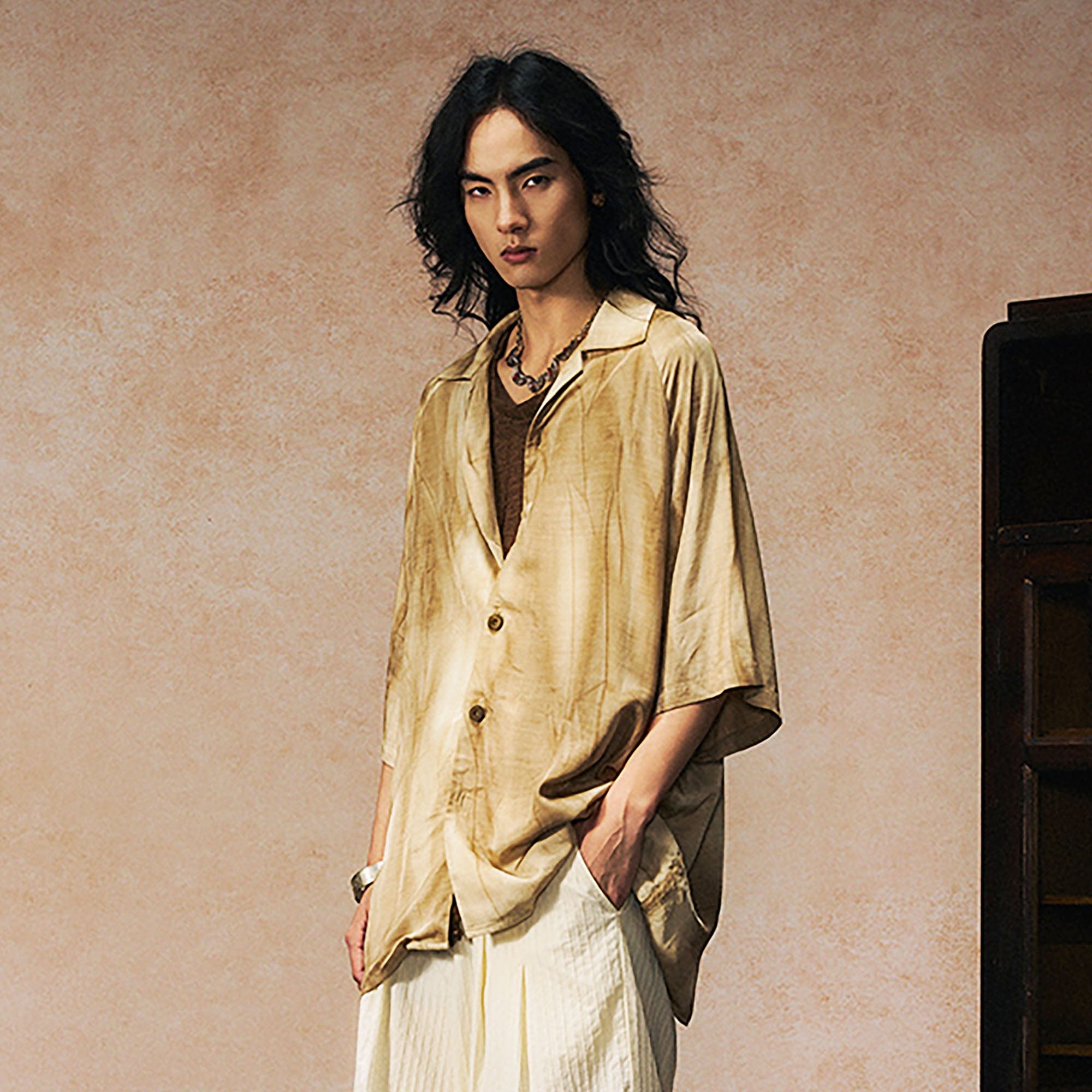 GONGHE REPUB Flowy Distressed Tie-Dye Oversized Half Shirt