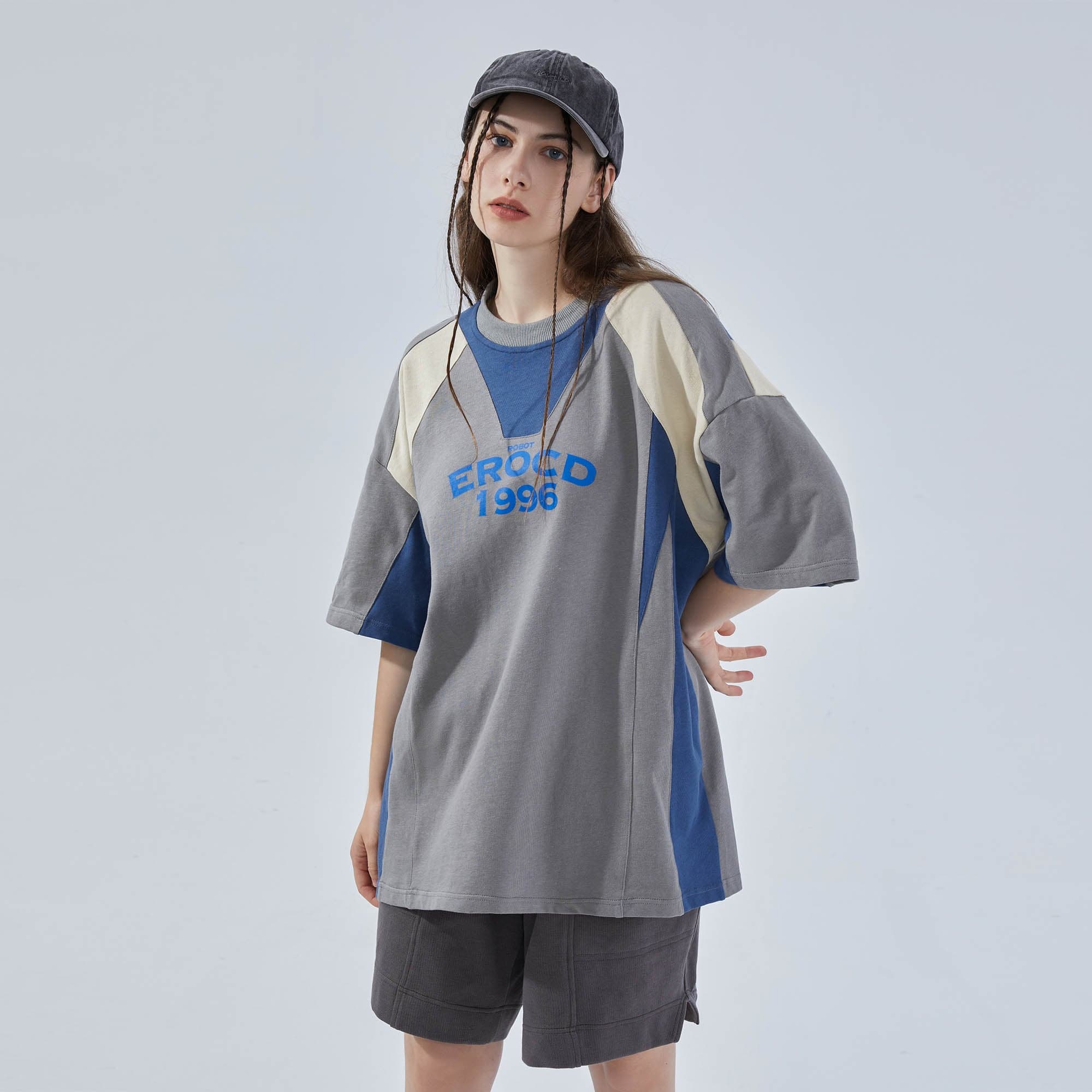 ERROR CODE ROBOT Retro Contrast Spliced Oversized T-Shirt