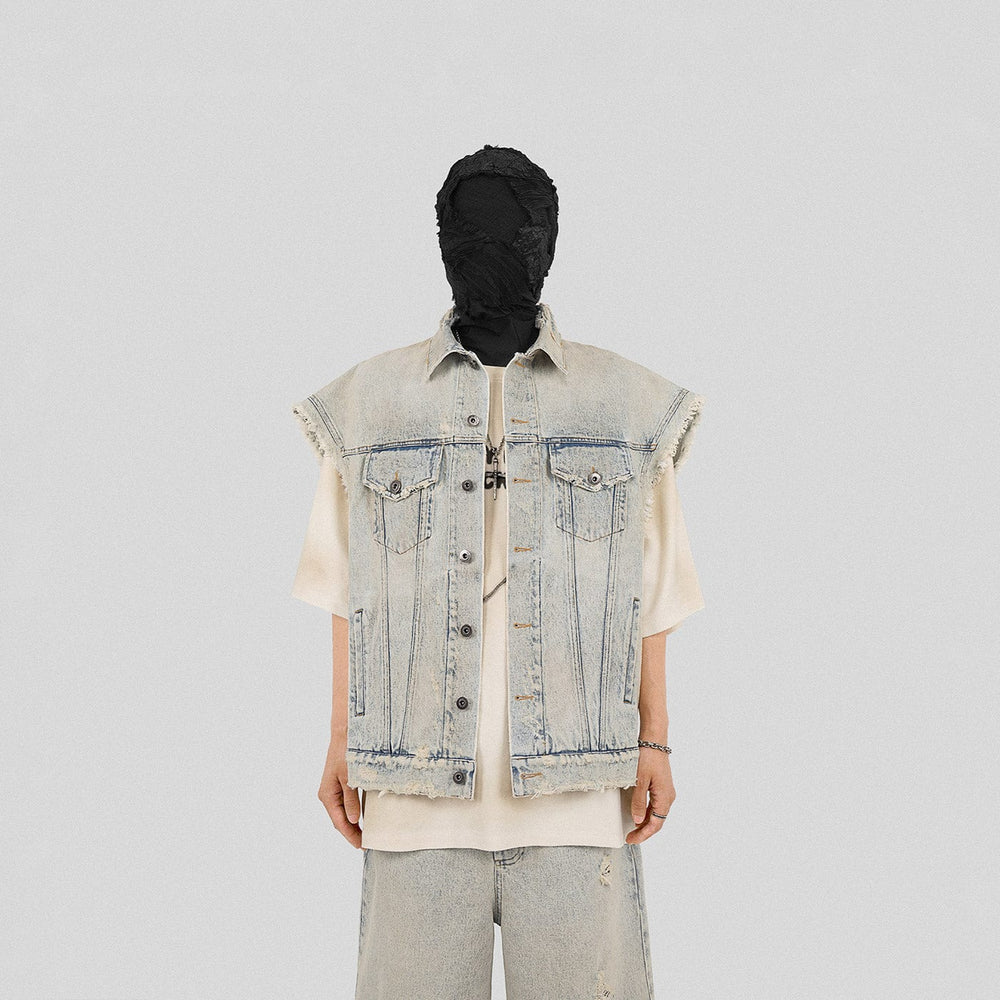 UNDERWATER Raw Edge Washed Denim Vest