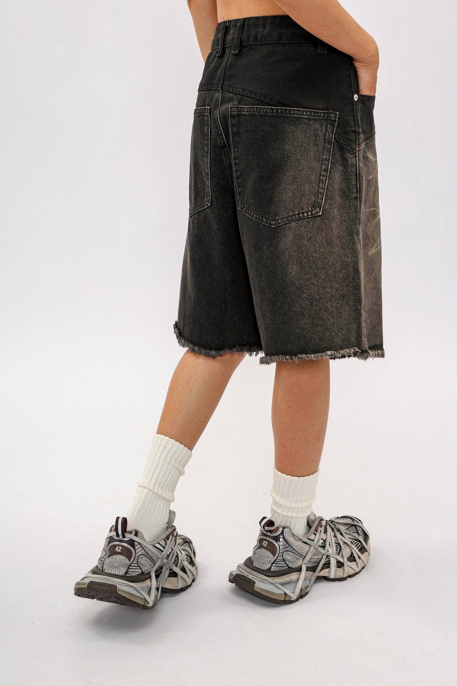 OVDY Retro Deconstructed Washed Raw Edge Shorts