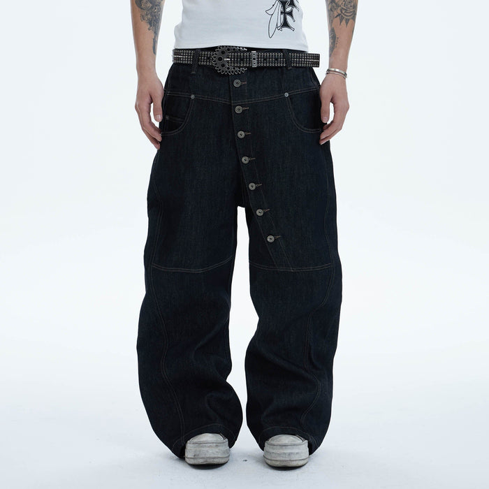 DND4DES Asymmetric Button-Fly Spliced Baggy Jeans