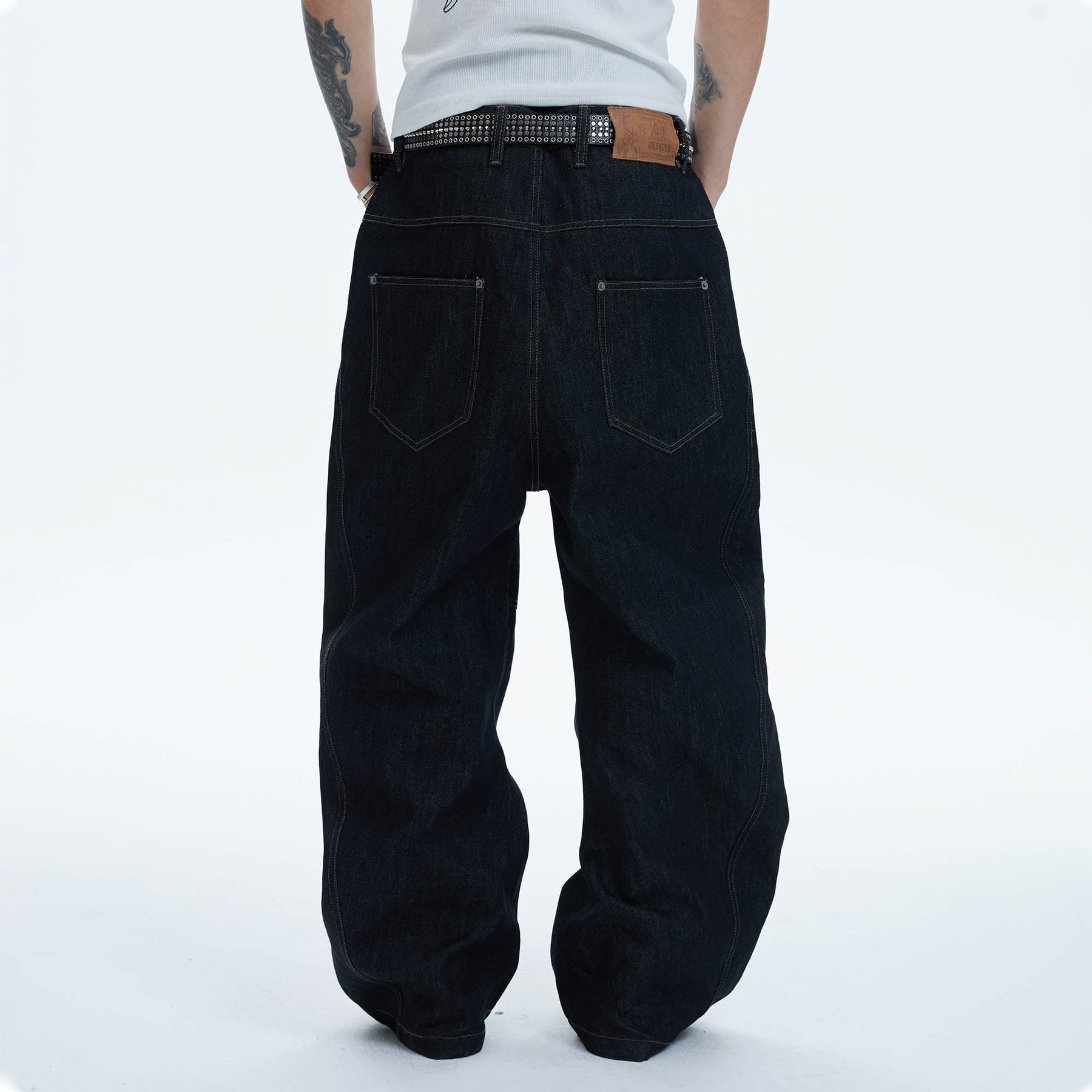 DND4DES Asymmetric Button-Fly Spliced Baggy Jeans