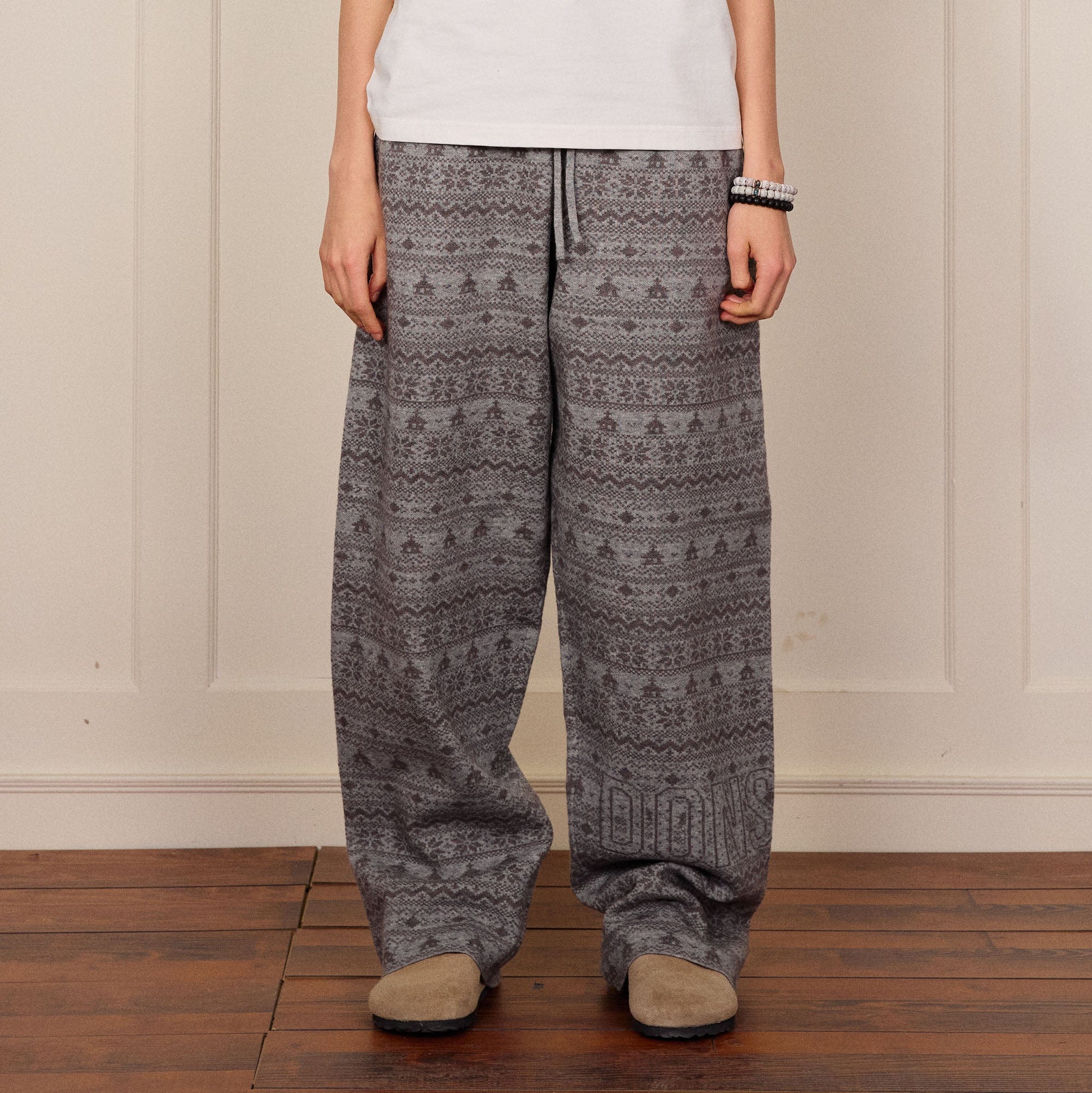 DONSMOKE Fair Isle Knit Wide-Leg Pants