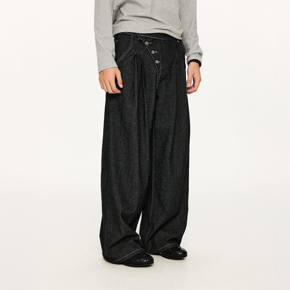 KREATE Asymmetric Button-Up Pleated Jeans