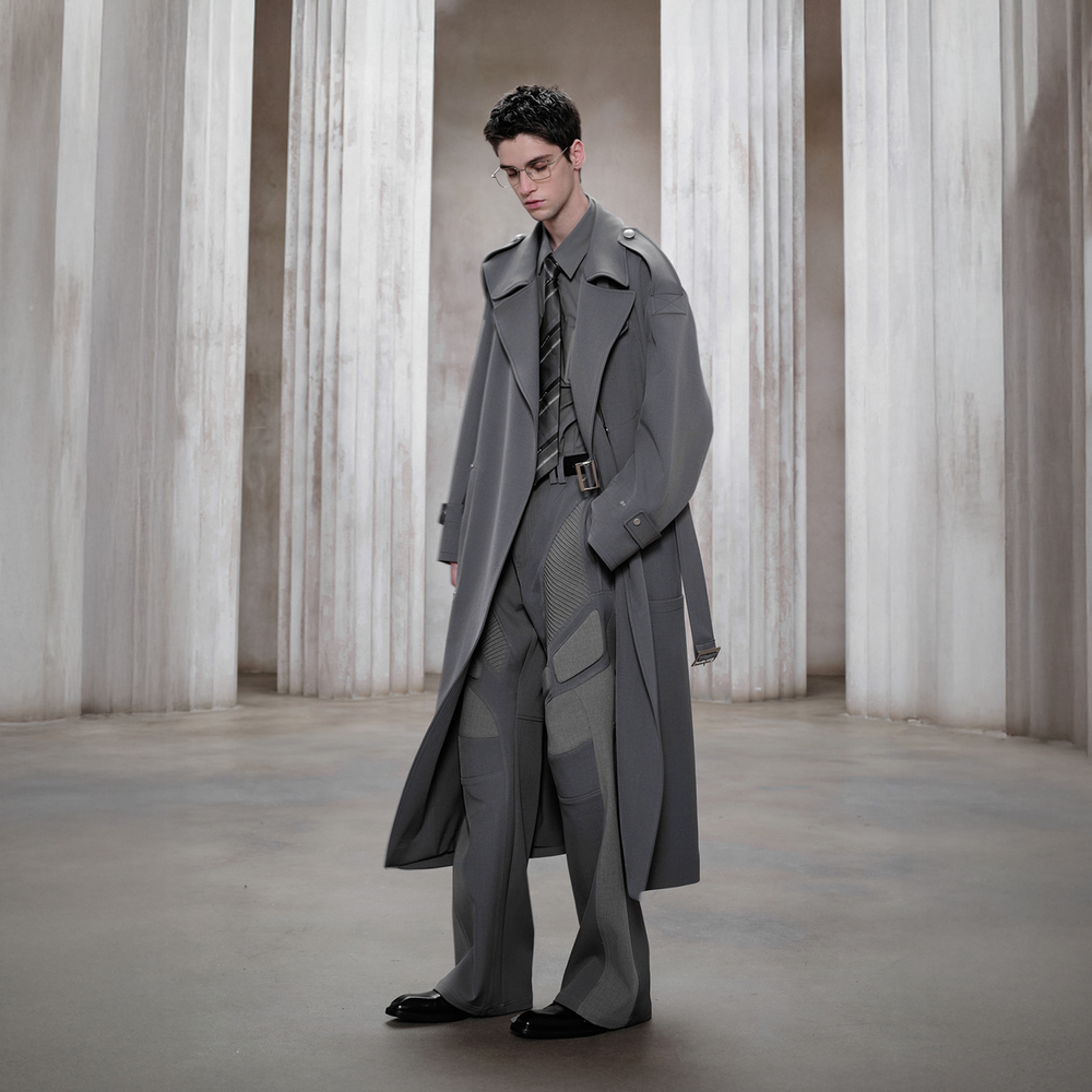 FACEONLAB Essential Military Trench Coat Gray