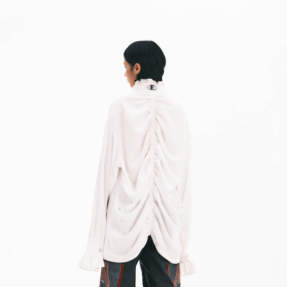 EMBRYO Demon Ruffle-Collar Buttoned LOGO Pleated Shirt