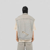 UNDERWATER Raw Edge Washed Denim Vest