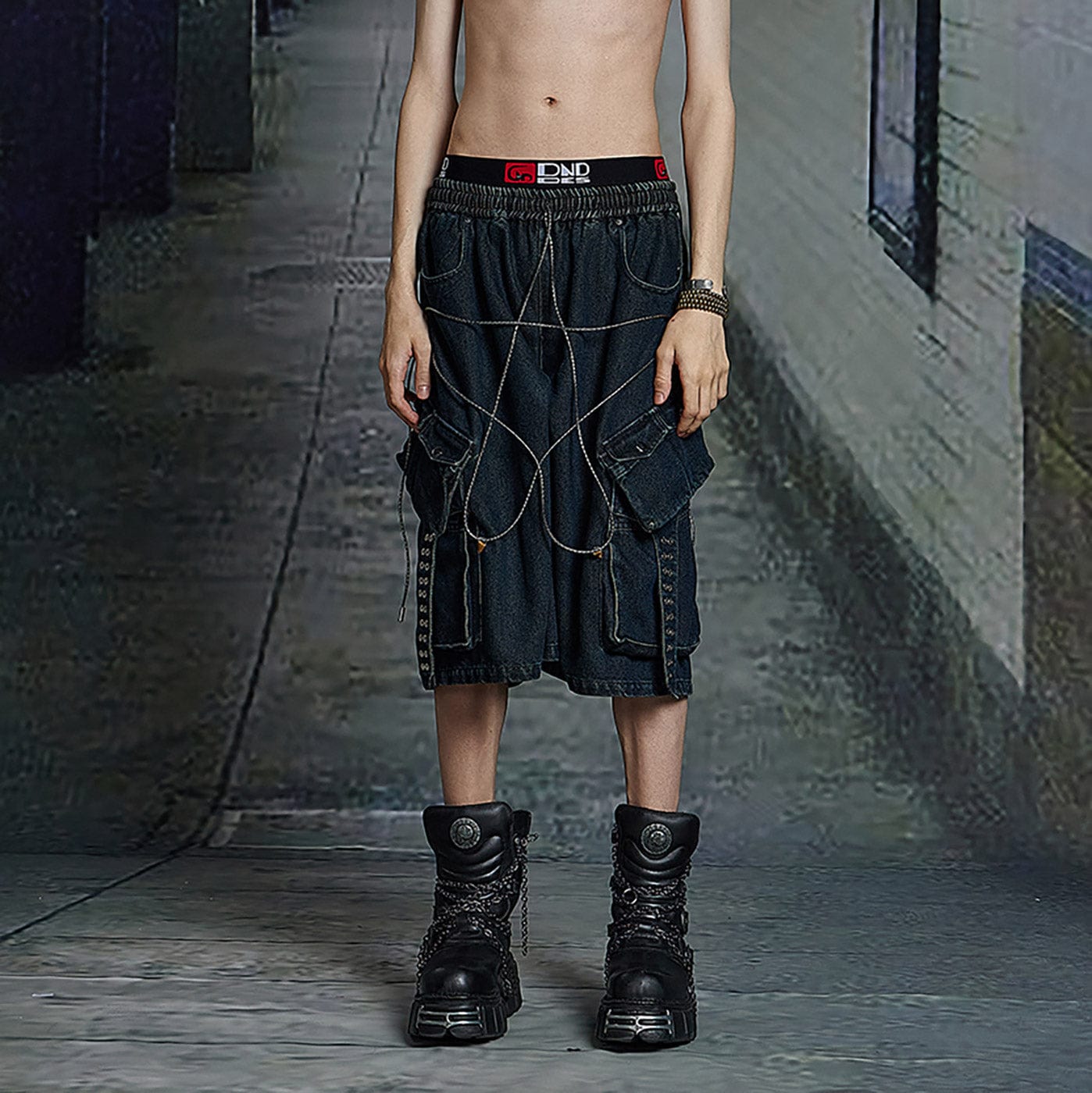 DND4DES Star Drawstring Deconstructed Denim Shorts