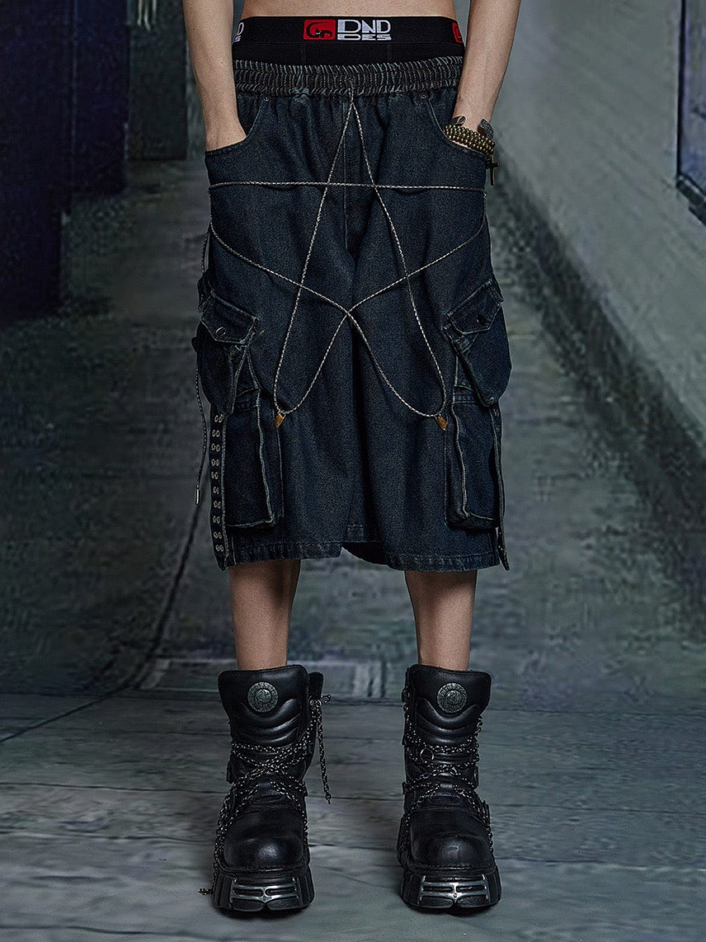DND4DES Star Drawstring Deconstructed Denim Shorts