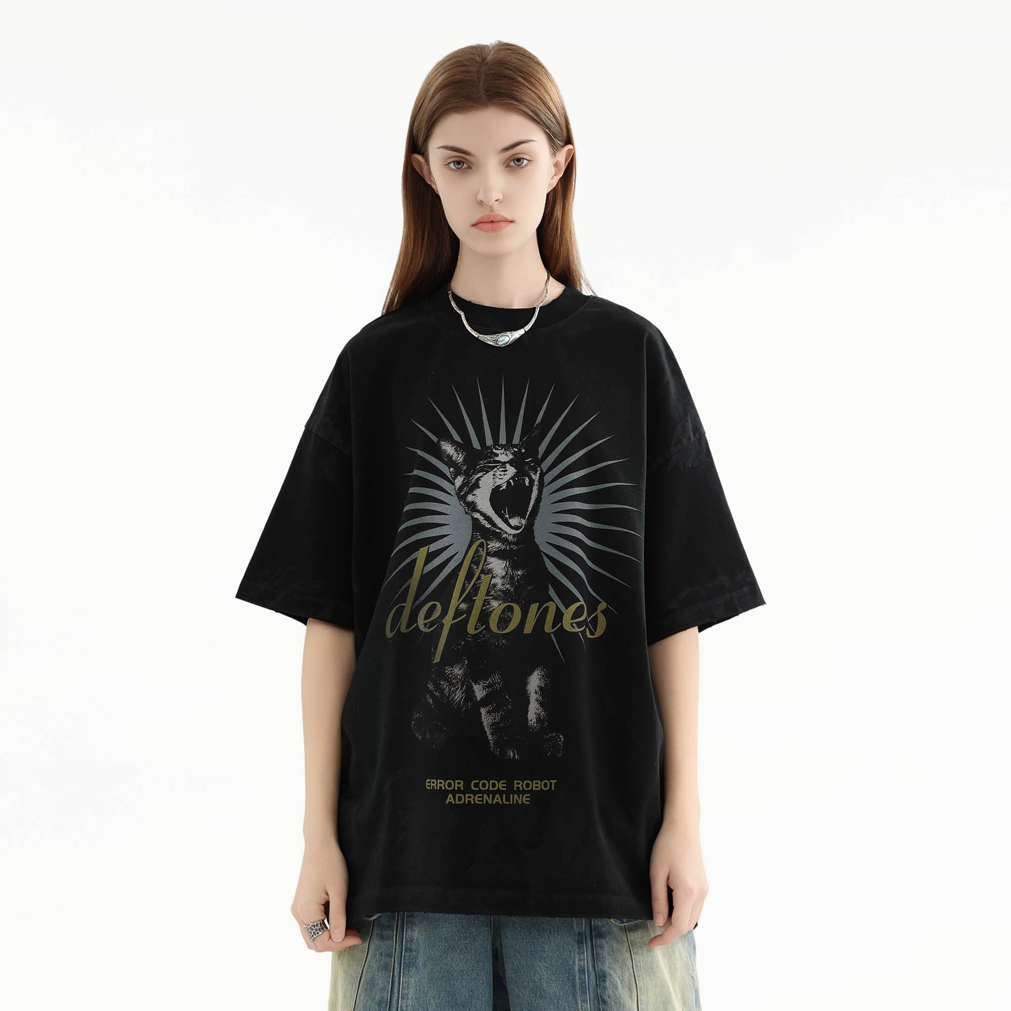 ERROR CODE ROBOT Screaming Cat Graphic Washed T-Shirt