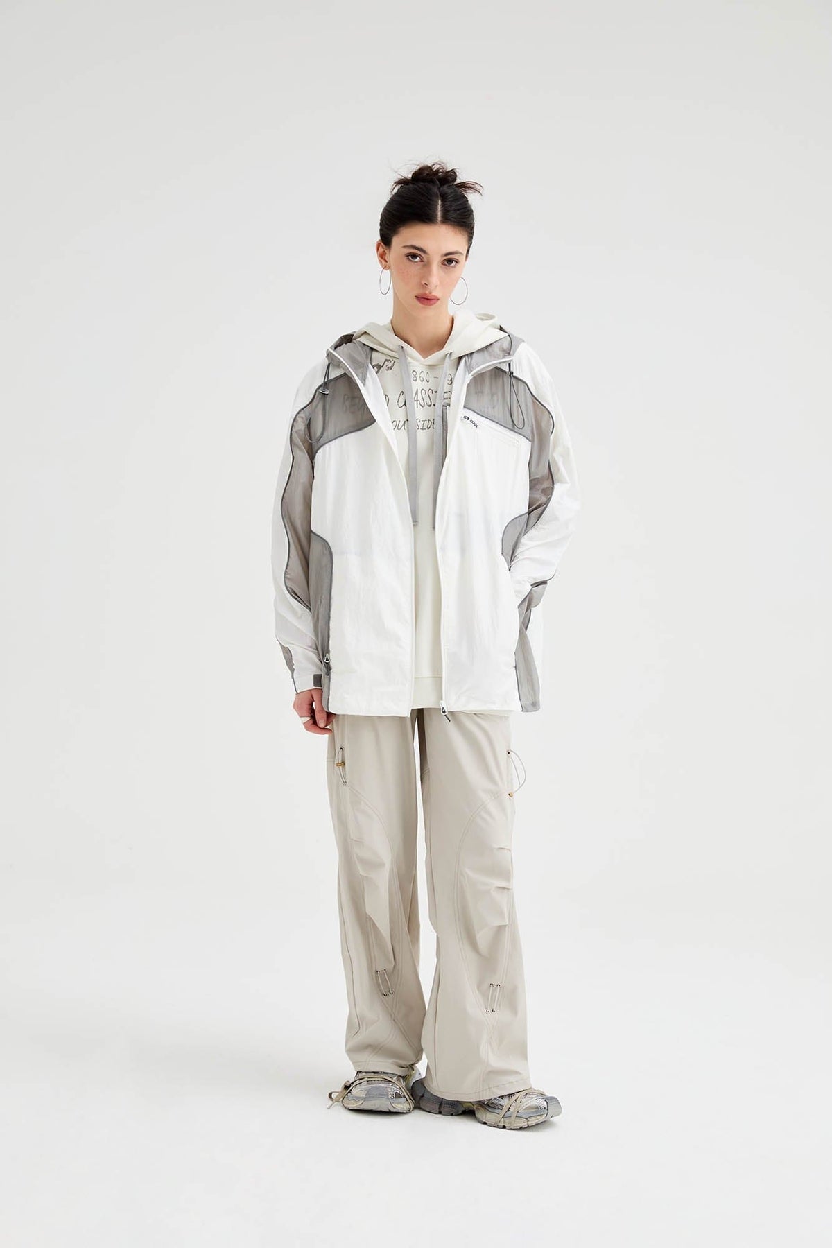 ORGANIC EMOTION Spliced Drawstring UV Protection Light Jacket