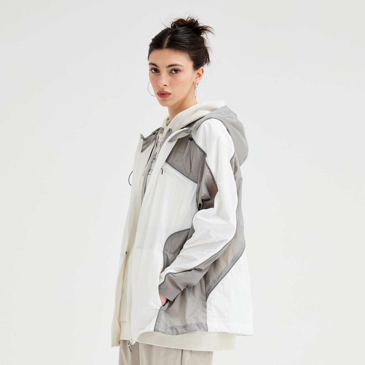 ORGANIC EMOTION Spliced Drawstring UV Protection Light Jacket