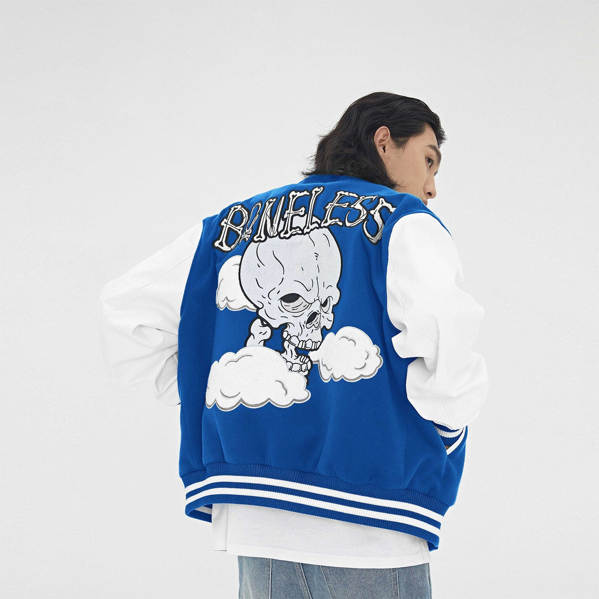 BONELESS Cloud Skeleton Varsity Jacket